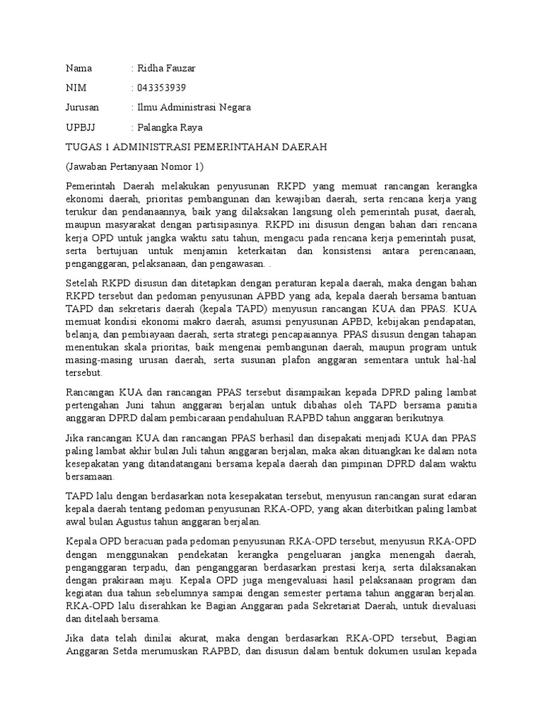 Tugas 1 Administrasi Pemerintahan Daerah | PDF