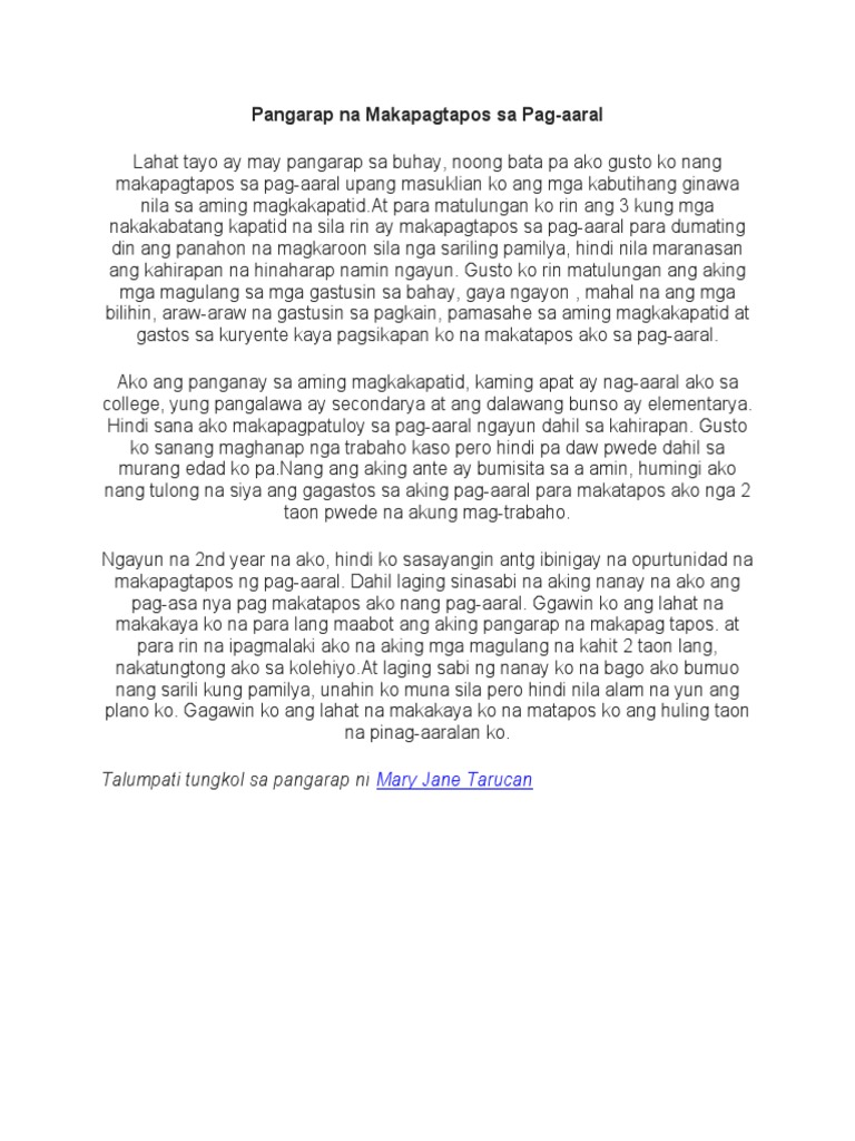 Pangarap Na Makapagtapos Sa Pag Aaral | PDF