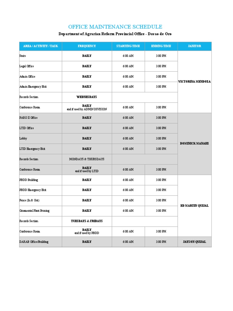 Janitorial Service Schedule | PDF