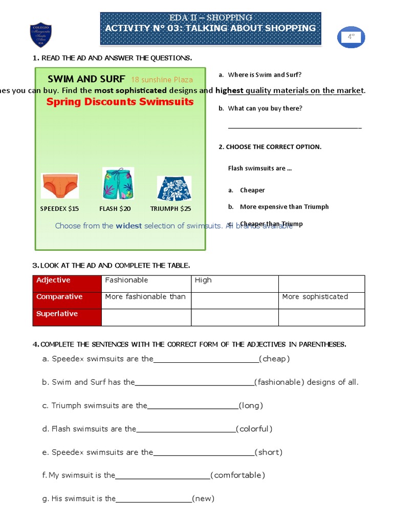 Activiy 3 - Eda II - 4°. 1 | PDF | Swimsuit