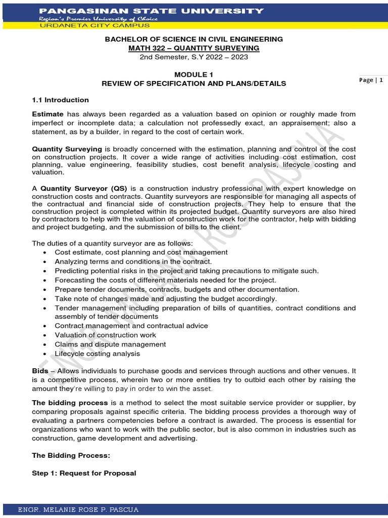 Module 1 - Review of Specification and Plans PDF | PDF Module 1 - Review of Specification and Plans PDF | PDF