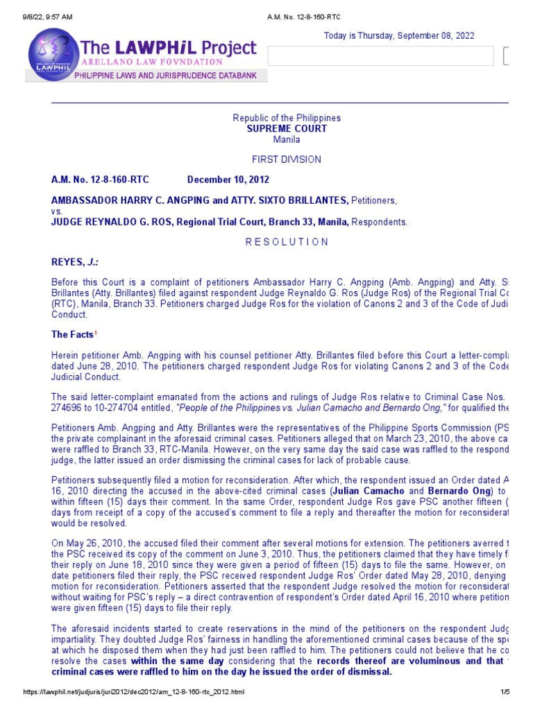 Complaint Against Judge Reynaldo Ros | PDF
