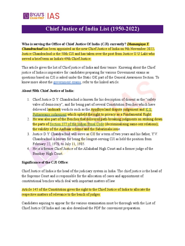 50 CJI of india | PDF | Supreme Court Of India | Courts