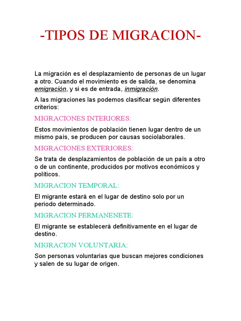 Tipos de Migración y sus Características | PDF