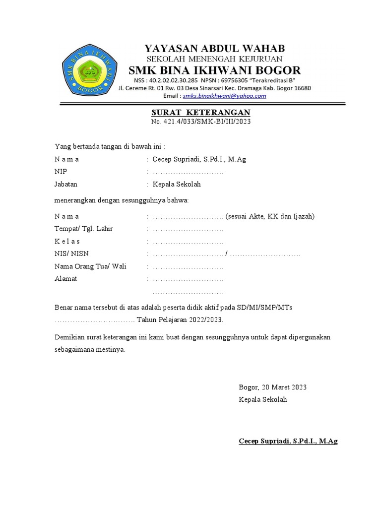 Surat Keterangan Siswa | PDF