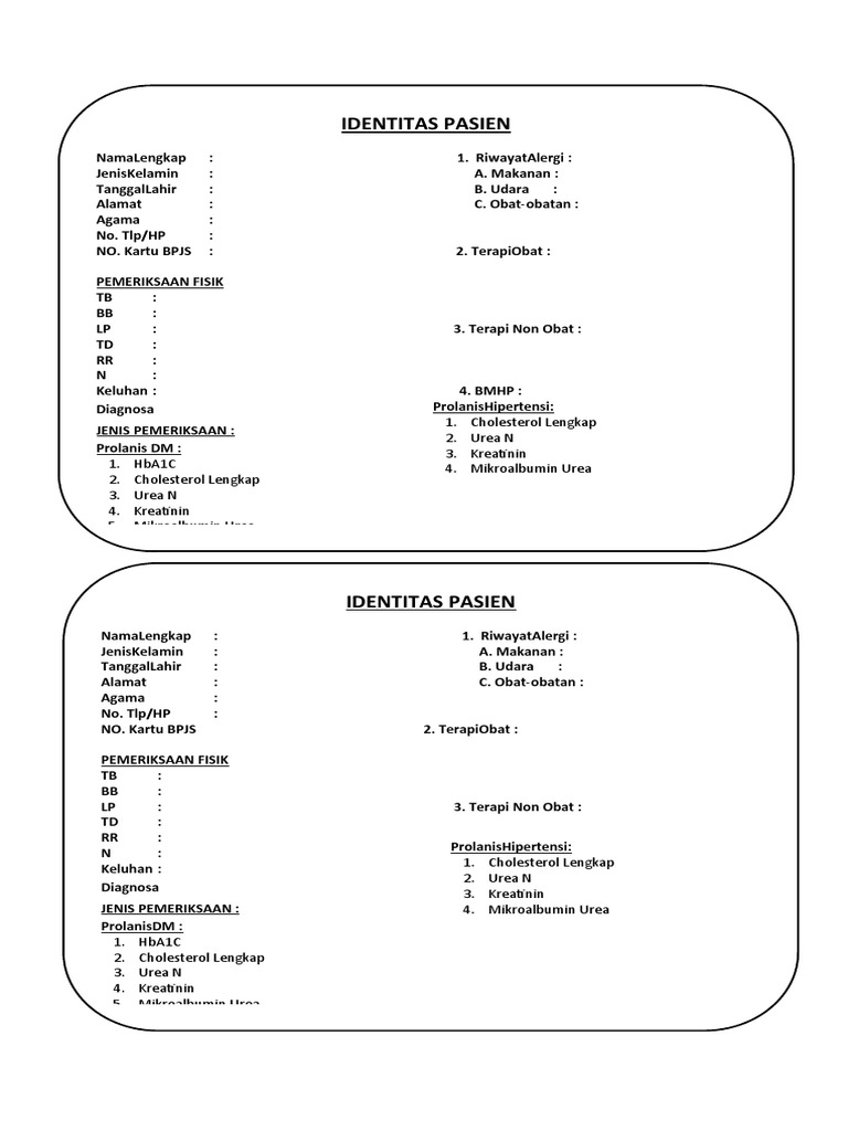 Kartu Kontrol Mcu Prolanis | PDF