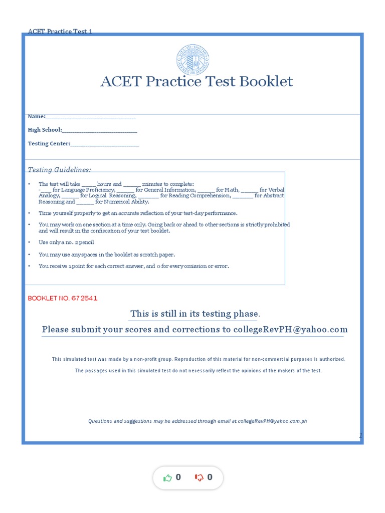 Acet Reviewer The Acet or The Ateneo College Entrance Test Is A Test ...