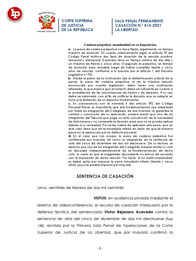 Casacion 814 2021 La Libertad LPDerecho PDF | PDF Casacion 814 2021 La Libertad LPDerecho PDF | PDF