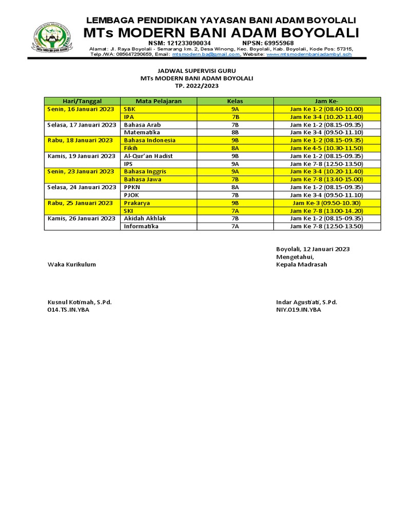 Jadwal Supervisi | PDF