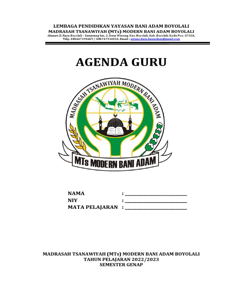 Agenda dan Jurnal MTs Bani Adam Boyolali | PDF