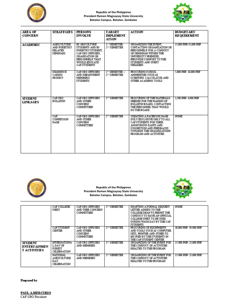 Caf-Sbo Action Plan | PDF