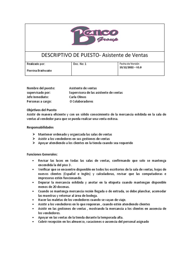 Descriptivo de Puesto PDF | PDF