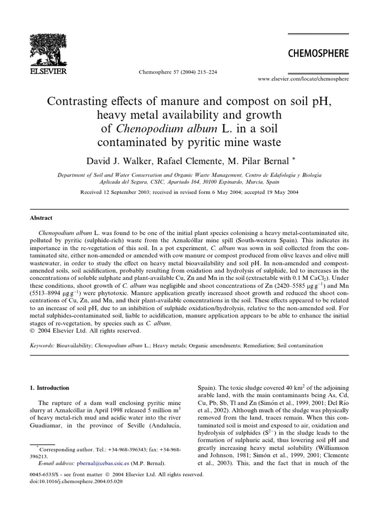 Nada - 2004 - Walker - Contrasting Effects of Manure and Compost On Soil PH, Heavy Metal ...