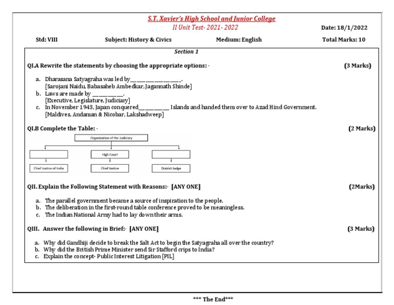 8th STD Question Paper - History & Civics-Unit 2 | PDF