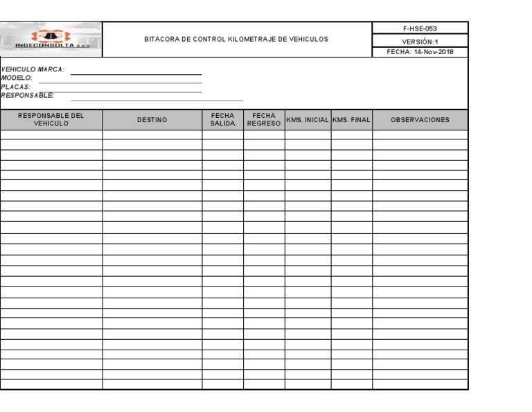 F-hse-053 Formato de Bitacora de Control Km de Vehiculos | PDF