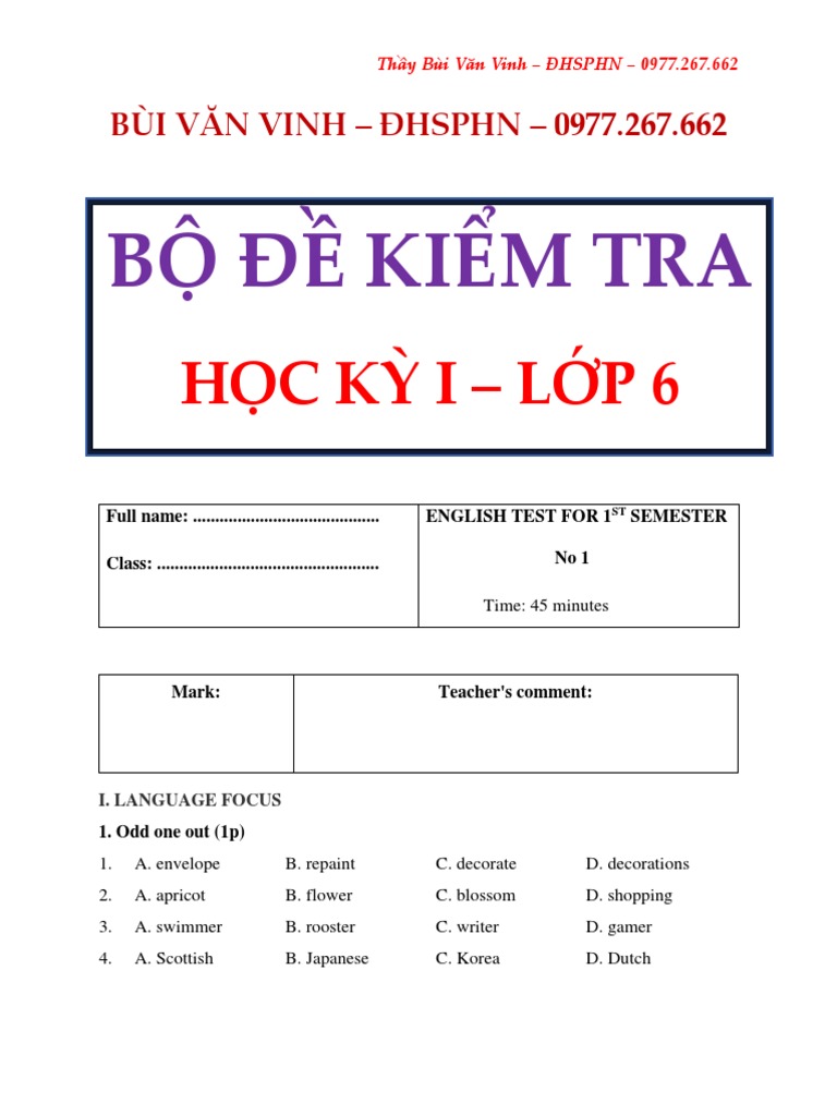Bo de Kiem Tra Hoc Ky I - L6 - Bui Van Vinh PDF | PDF