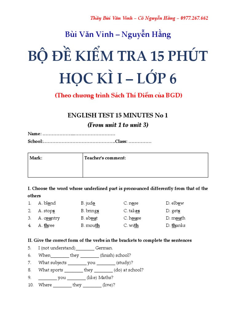 BO DE KIEM TRA HOC 15mins - L6 - BUI VAN VINH | PDF