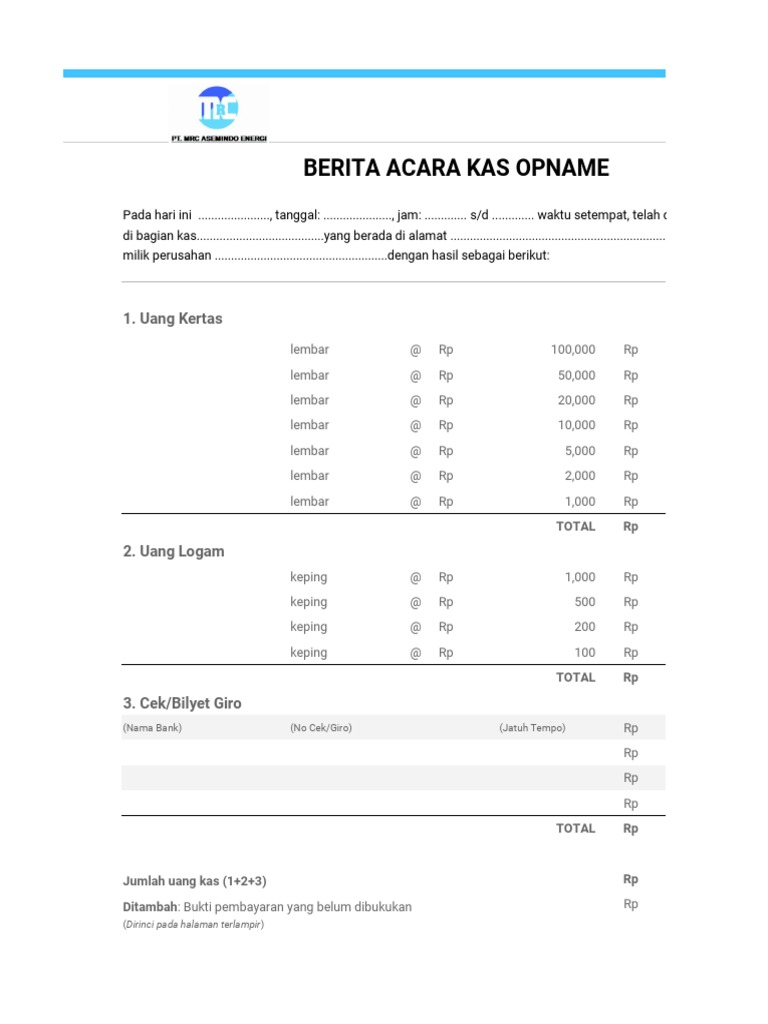 Berita Acara Cash Opname | PDF