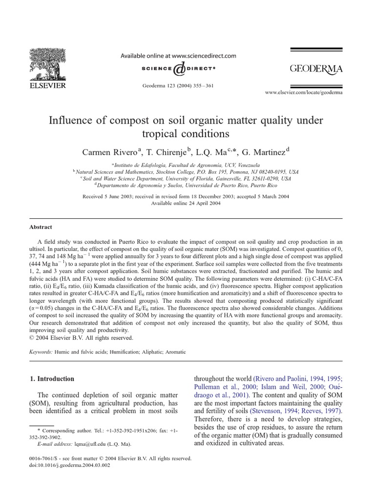 2004 - Rivero - Influence of Compost On Soil Organic Matter Quality Under Tropicl Conditions ...