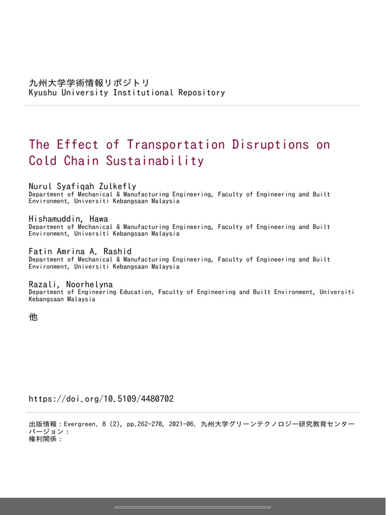 The Effect of Transportation Disruptions On Cold Chain Sustainability ...