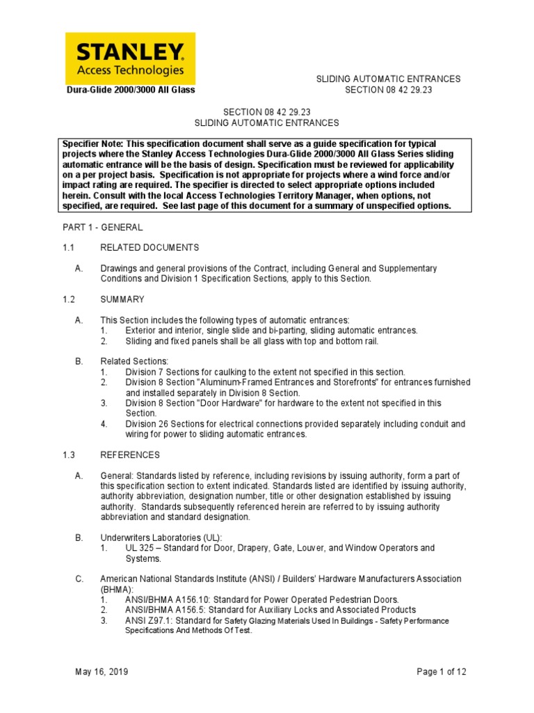 Ficha Técnica Automatizada STANLEY Dura-GlideBrochure2 PDF | PDF | Door ...