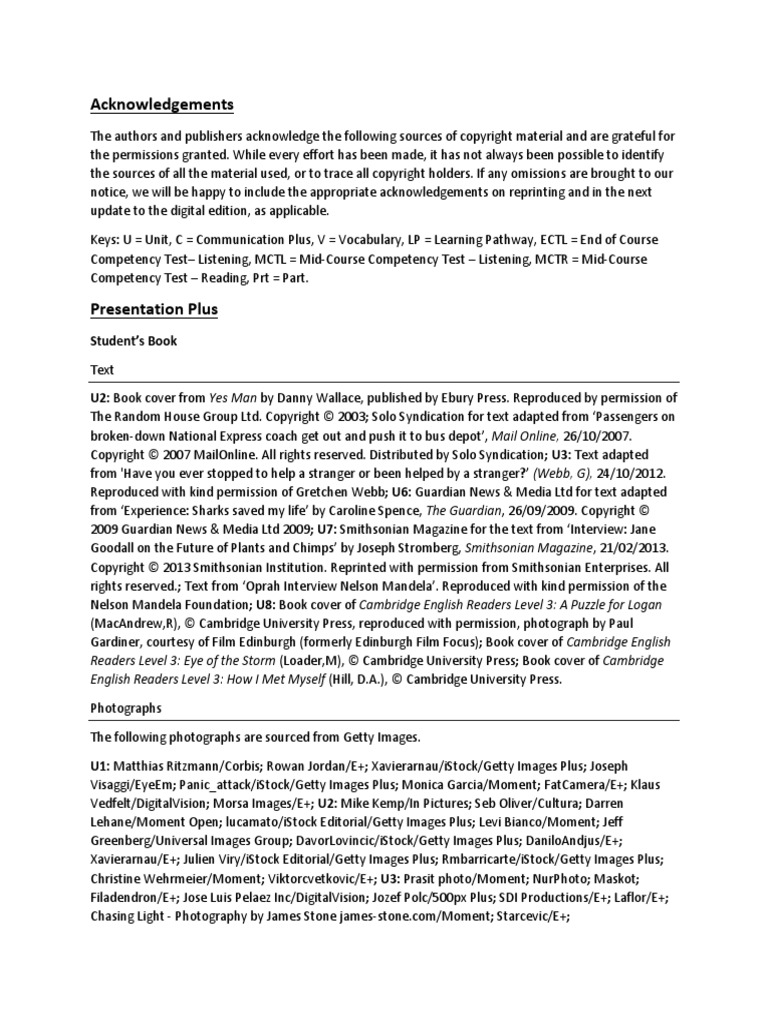 Empower 2nd Edition Pre-Intermediate Acknowledgements PDF | PDF