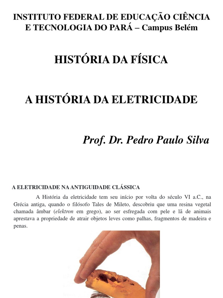 Aula 08 História Da Eletricidade Apresentação Pdf Pdf Carga