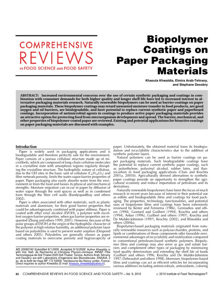 Biopolymer Coatings On Paper Packaging Materials | PDF