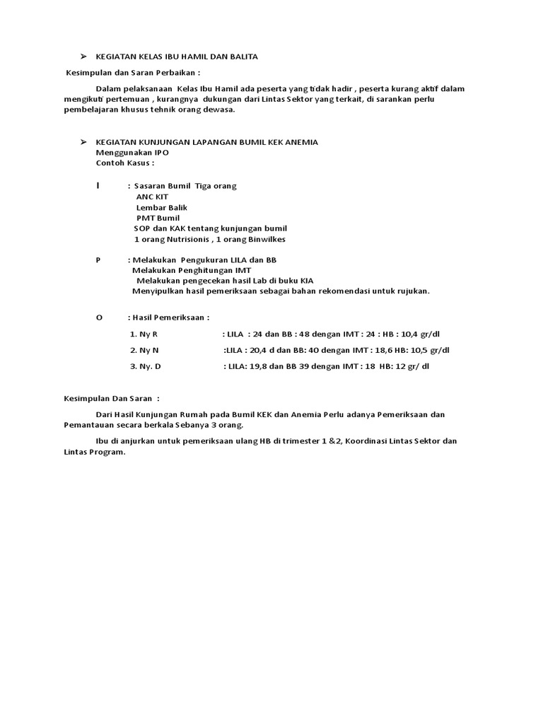 Contoh LPD Kelas Bumil Dan Kunjungan Bumil KEK | PDF