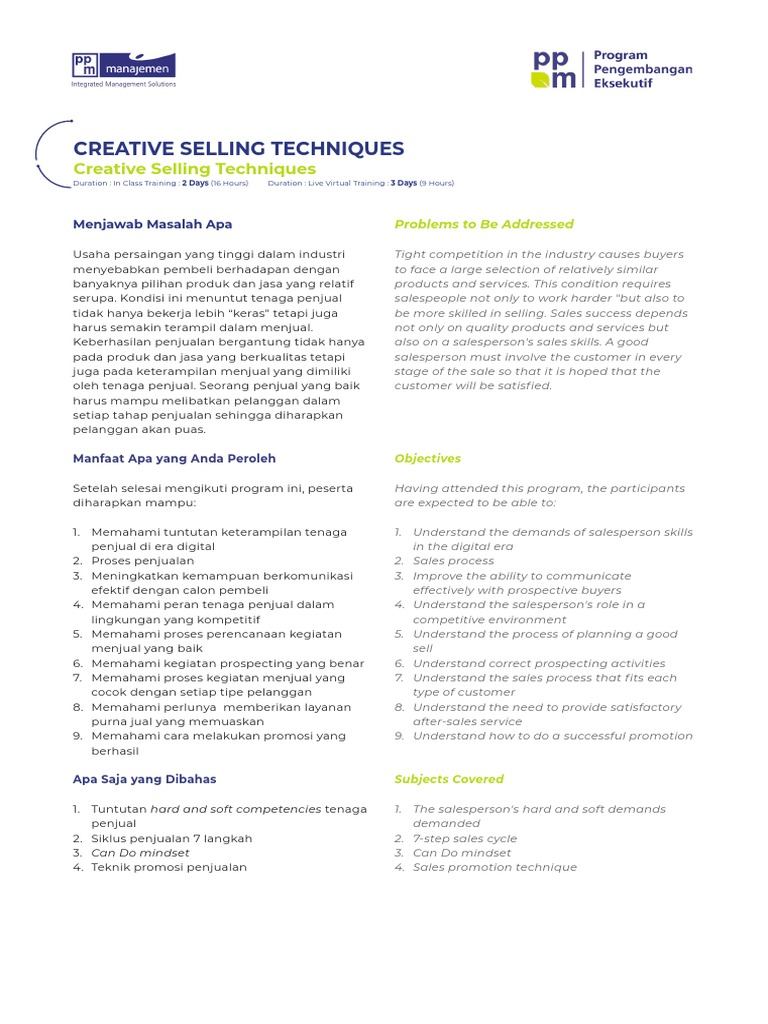 Creative Selling Techniques | PDF