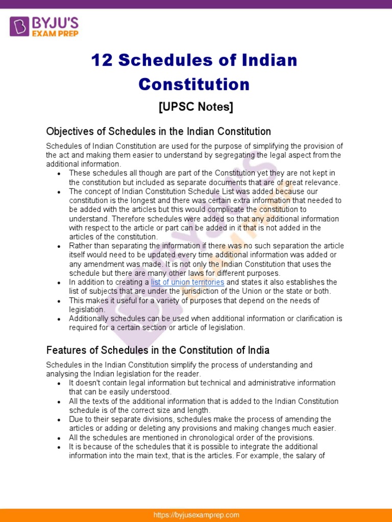 12 Schedules of Indian Constitution Upsc Notes 35 PDF | PDF