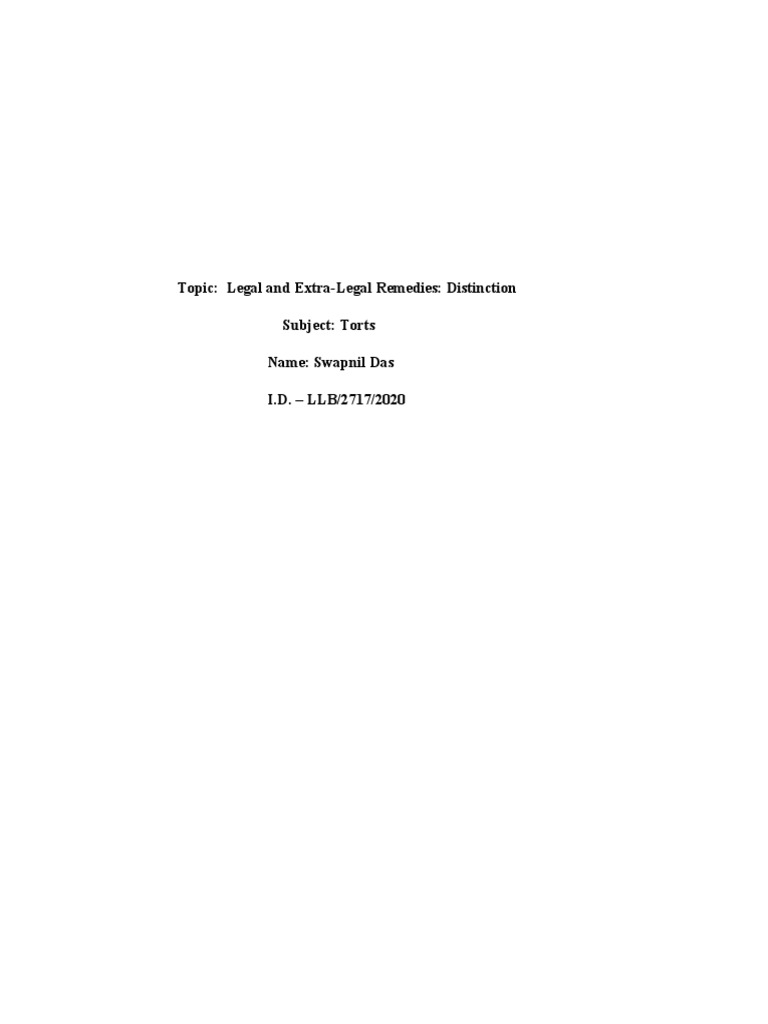 Torts Project Swapnil Das 2717 | PDF | Legal Remedy | Damages