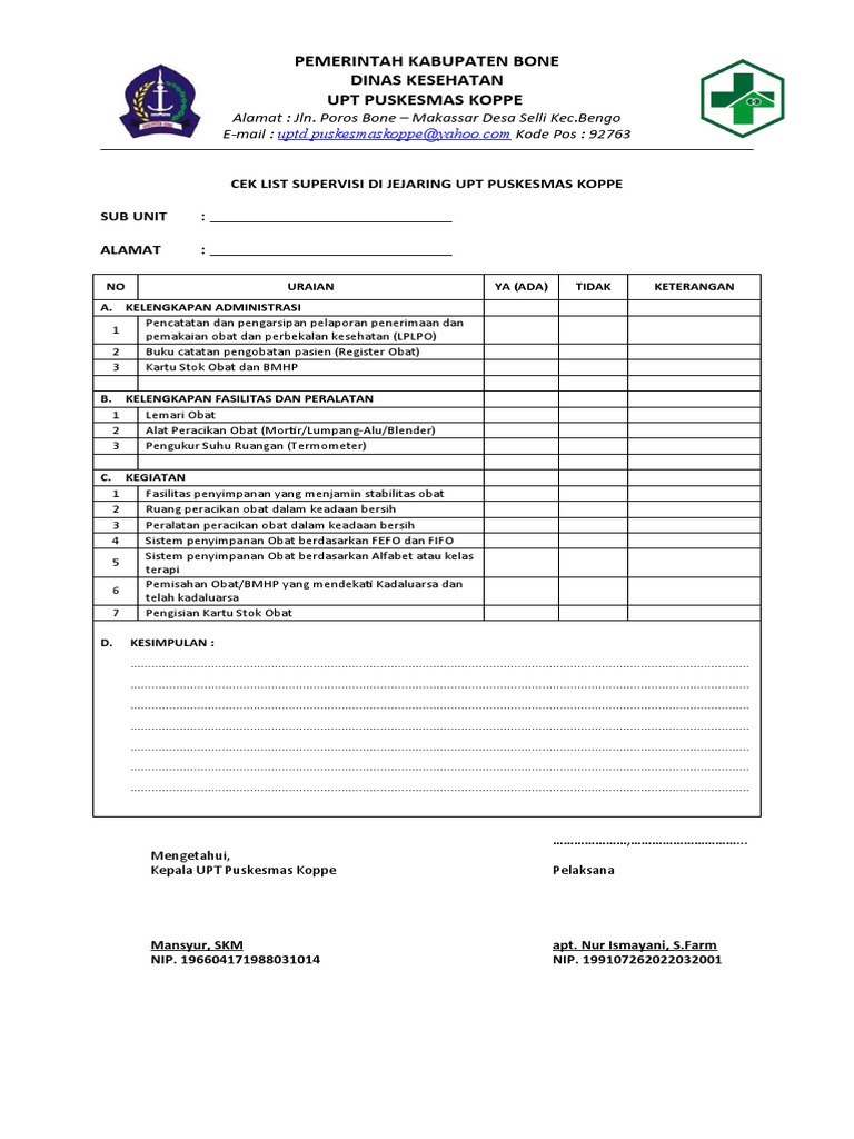 Ceklis Supervisi | PDF