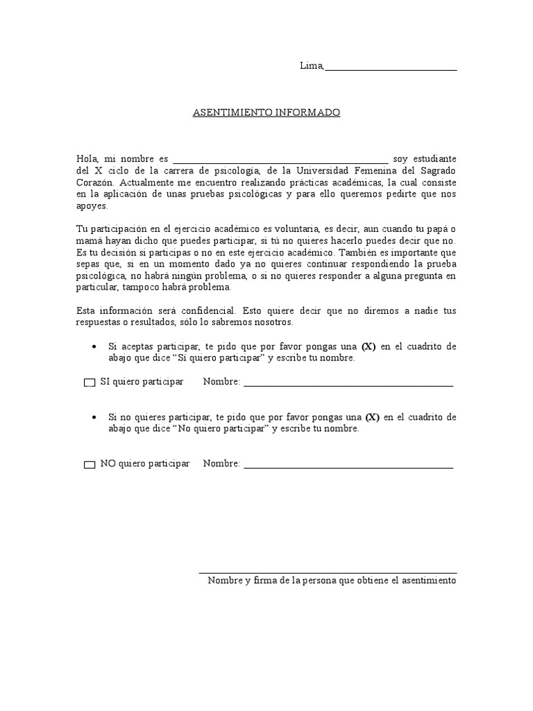 Asentimiento Informado - Modelo | PDF