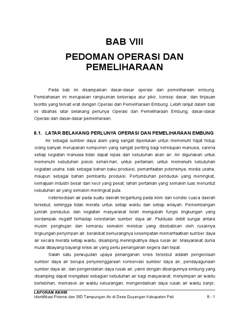 10.BAB VIII PEDOMAN OPERASI DAN PEMELIHARAAN.doc | PDF