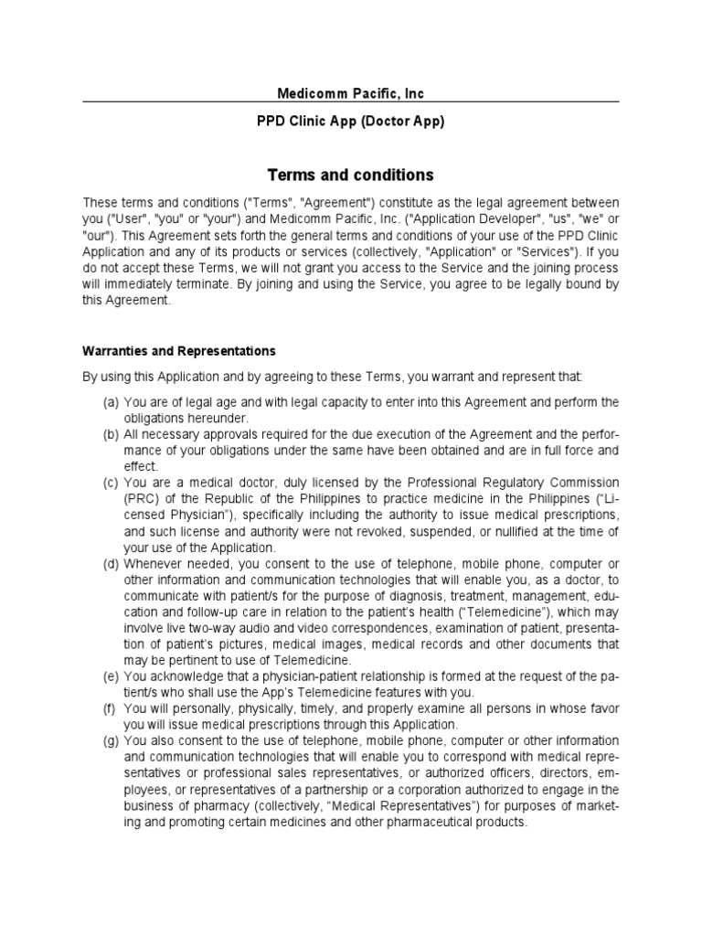 PPD Clinic App Terms and Conditions | PDF