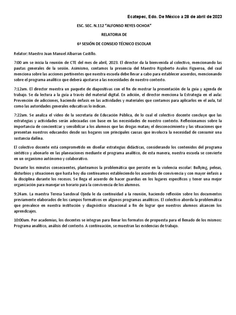 Ejemplo De Relatoria