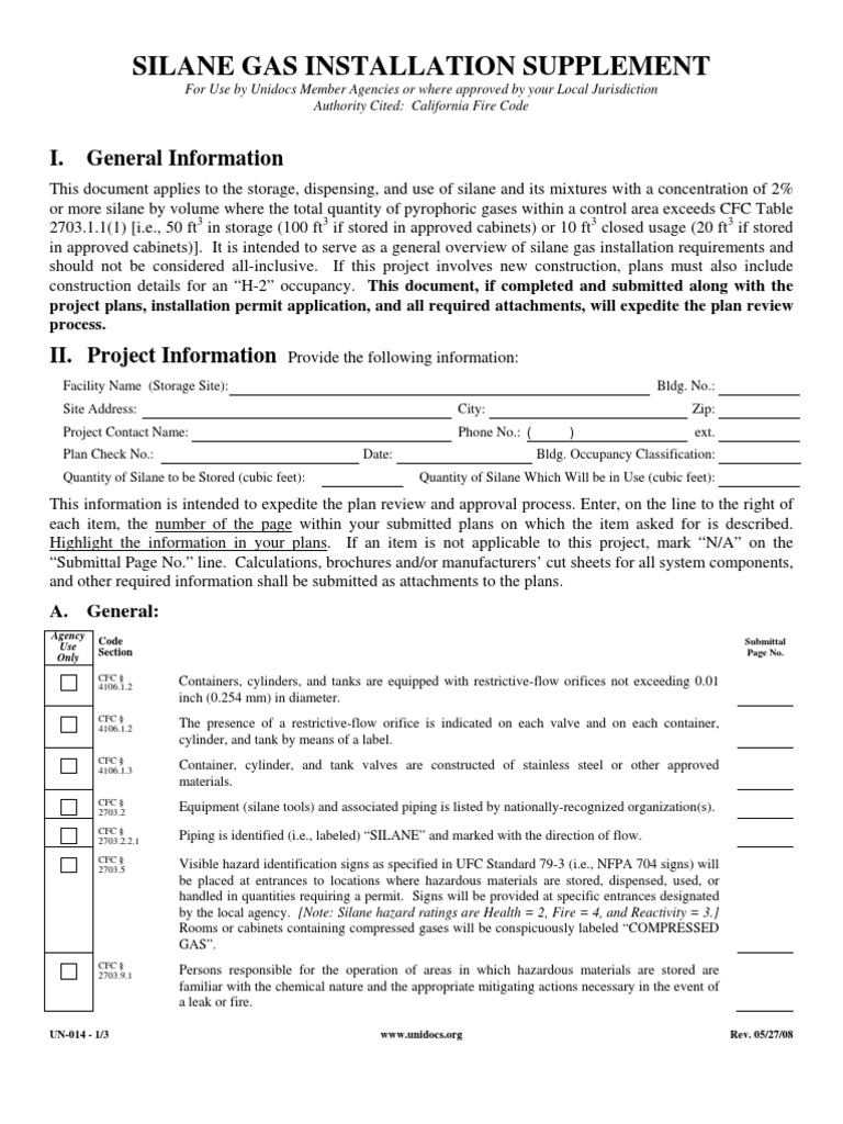 Silane Gas Installation Supplement: I. General Information | PDF | Fire ...