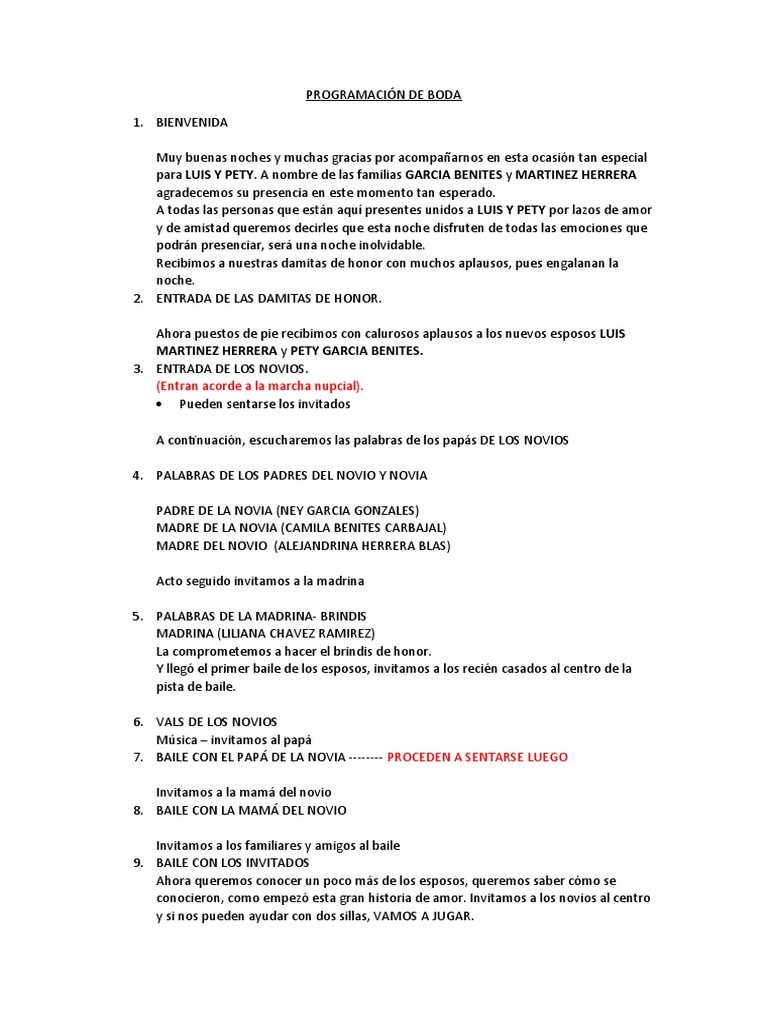 Programación de Boda | PDF