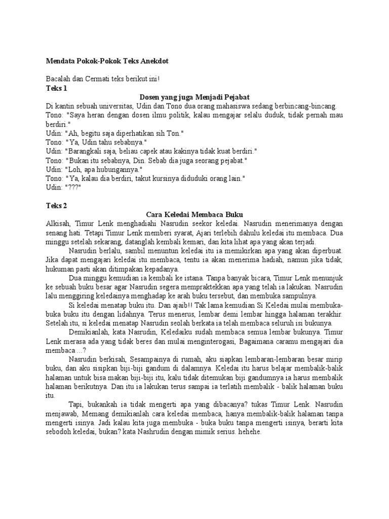 Mendata Pokok Teks Anekdot | PDF