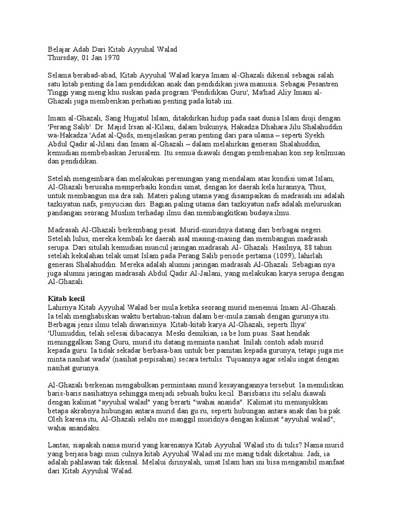 Belajar Adab Dari Kitab Ayyuhal Walad | PDF
