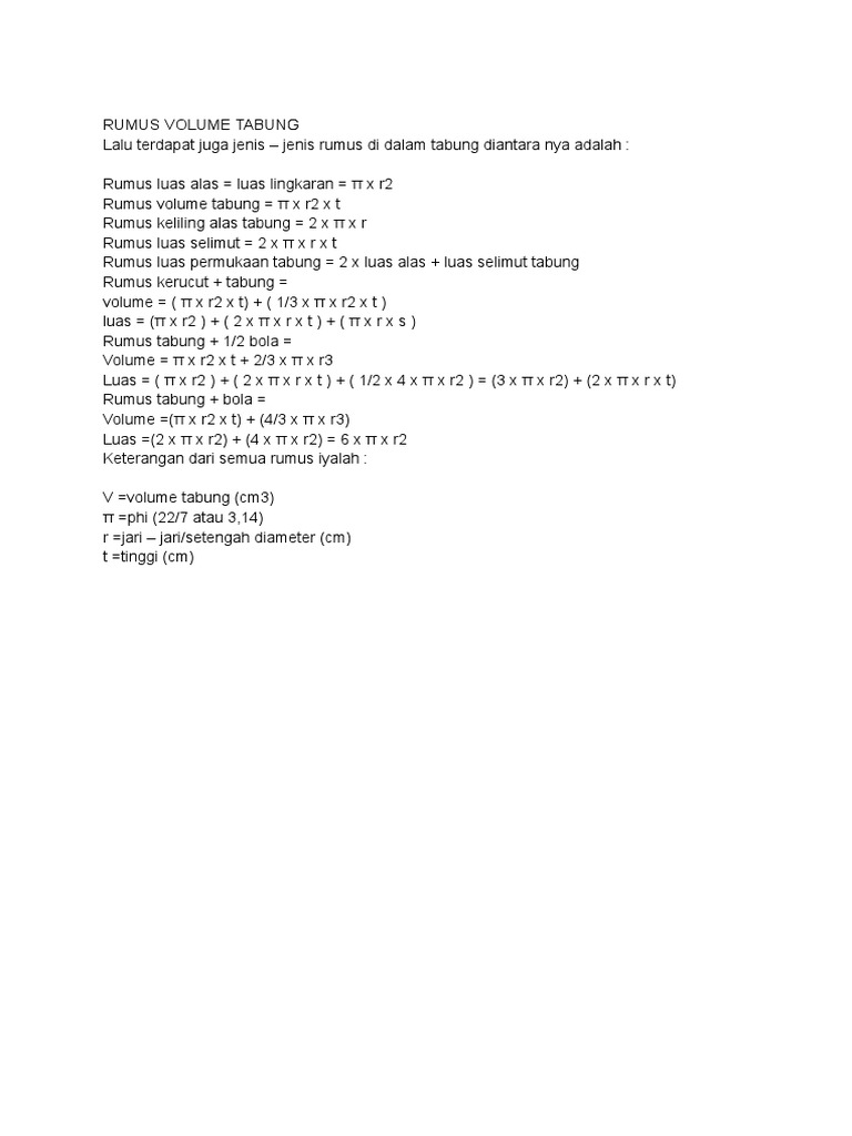 Rumus Volume dan Luas Tabung | PDF
