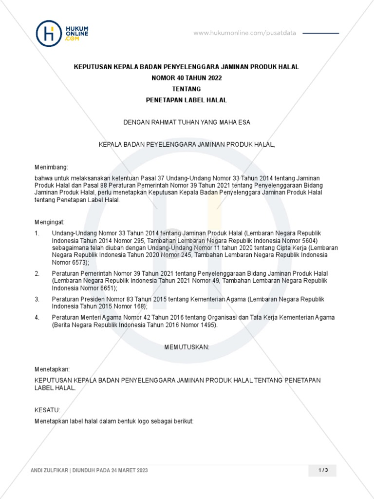 SKKP BPJPH 40 2022 PDF | PDF