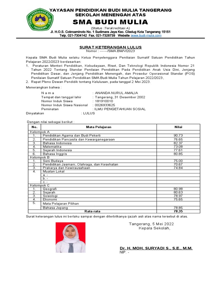 Contoh Format SKL IPS 2023 | PDF
