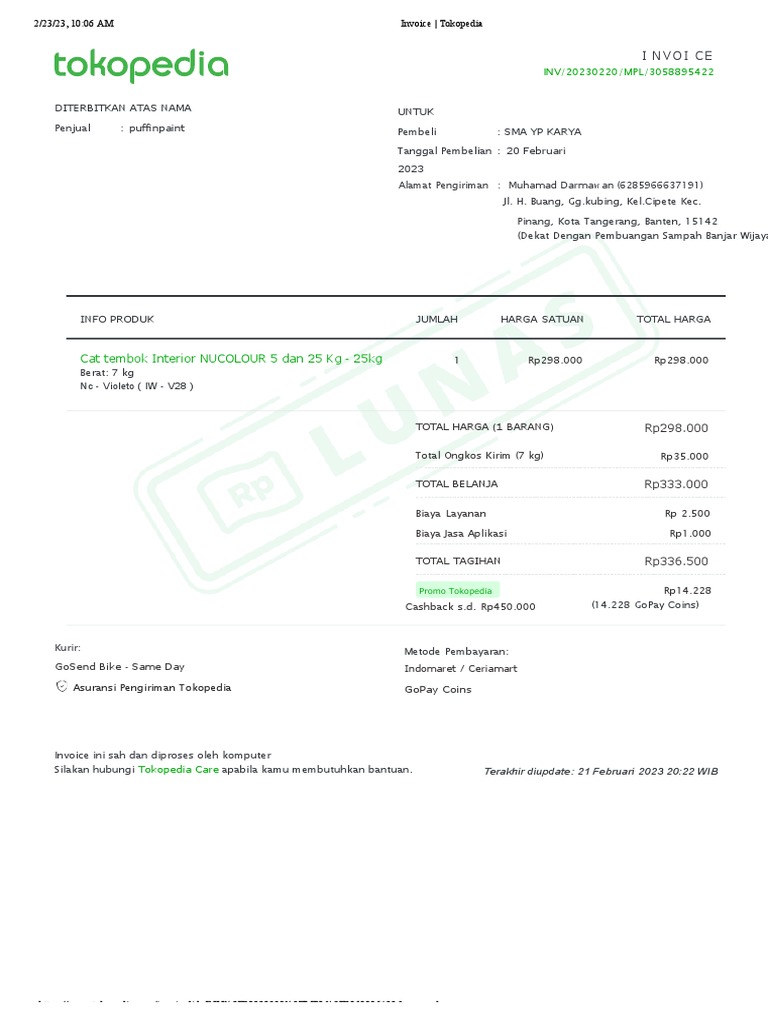 Invoice - Tokopedia | PDF