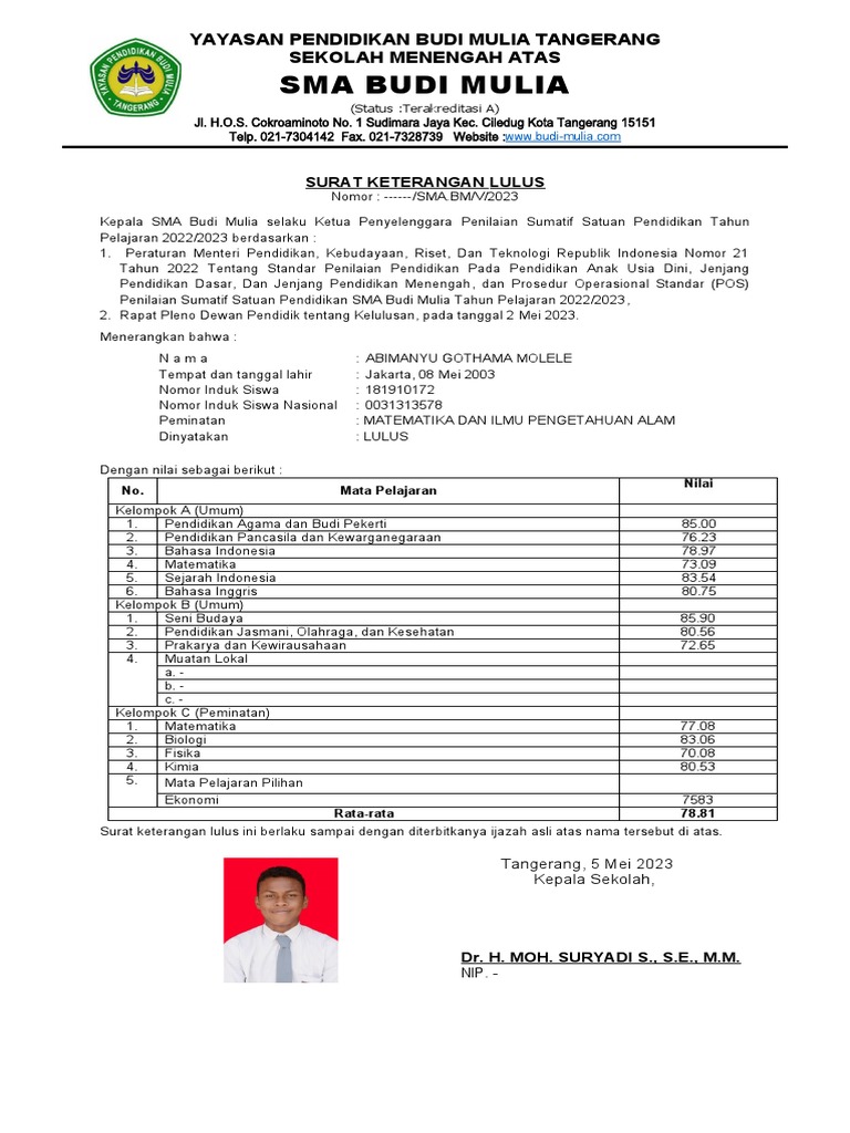 Contoh Format SKL MIPA 2023 | PDF