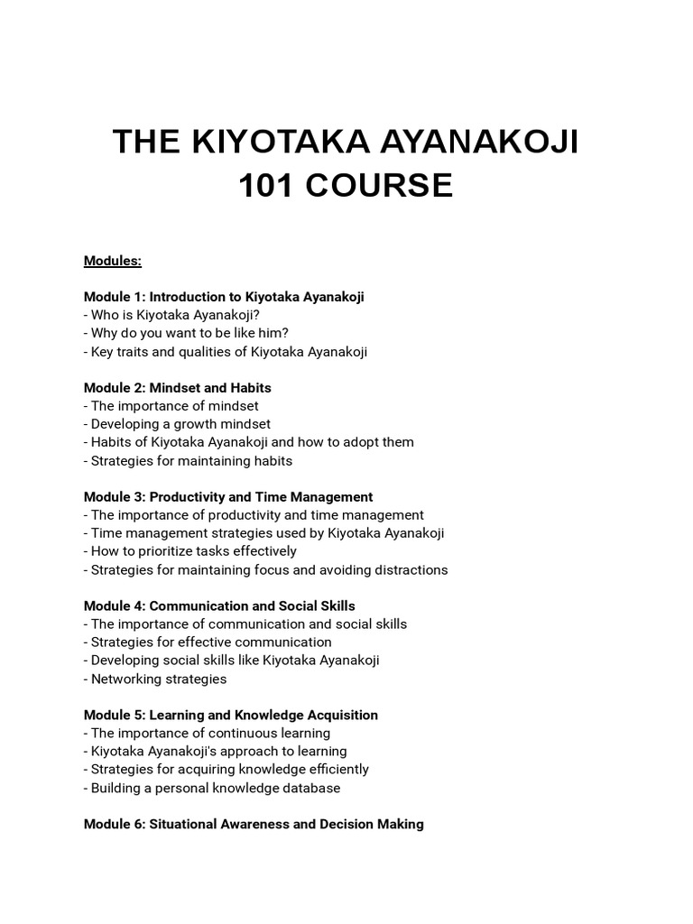 The Kiyotaka Ayanakoji 101 Course PDF | PDF | Goal | Mindset