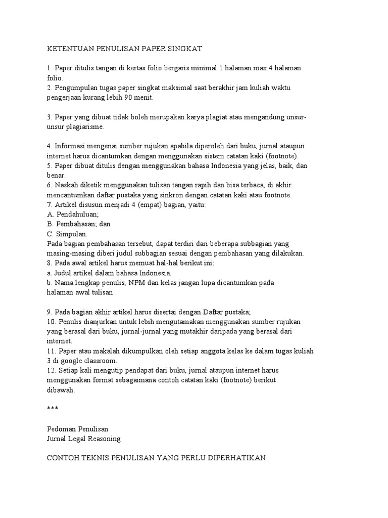 Ketentuan Penulisan Paper Singkat | PDF