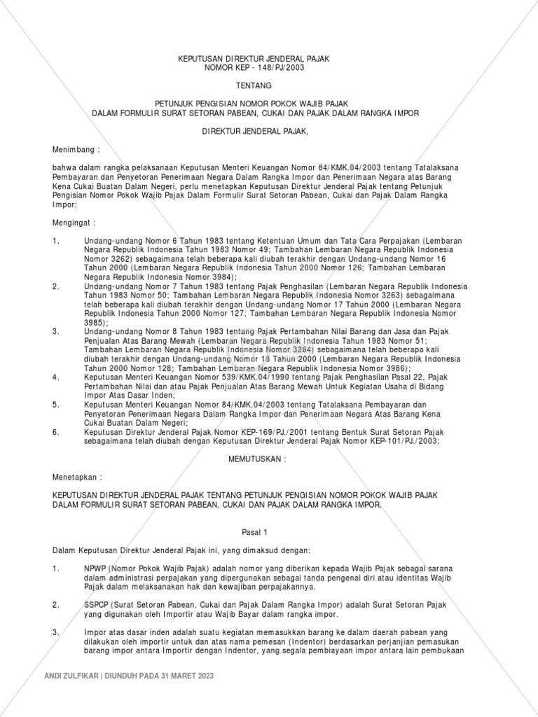 SKDJ DJPJ Kep148pj2003 2003 PDF | PDF