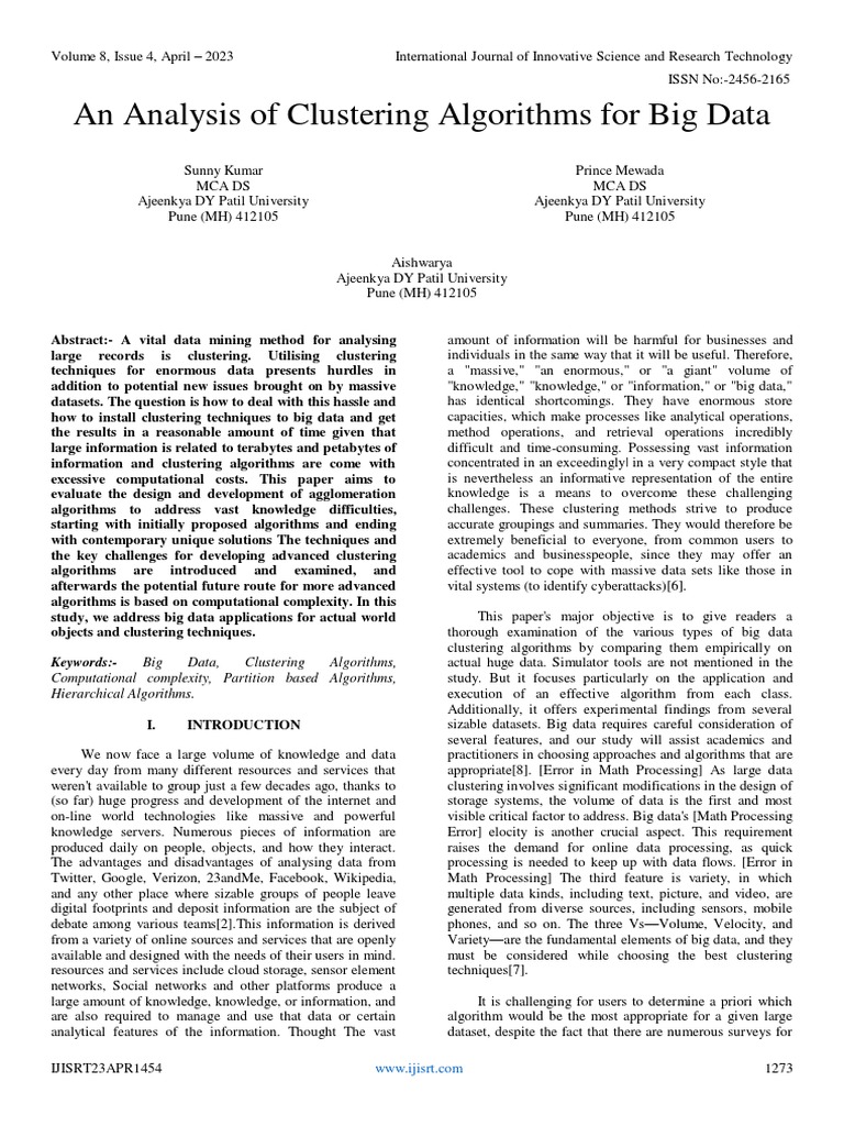 An Analysis Of Clustering Algorithms For Big Data Pdf Cluster Analysis Big Data